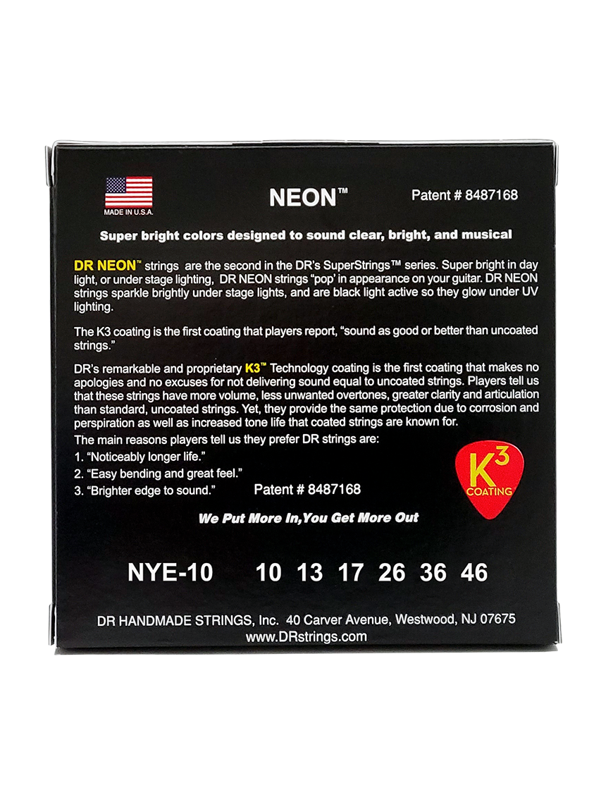 DR Cuerda Guitarra Eléctrica 6 Cuerdas NEON Yellow 10-46 Medium